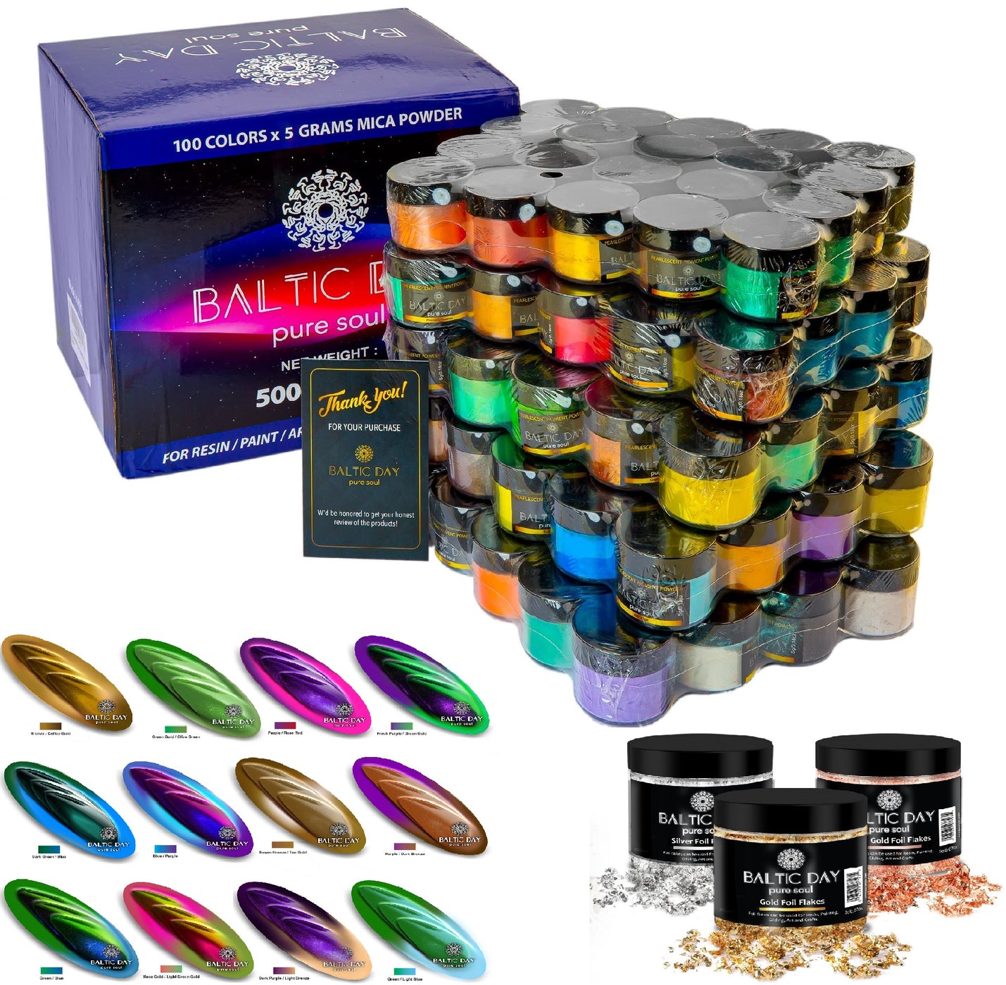 Mica Powder Set – 100 Color Jars of Pigments Including 10 Chameleon ...
