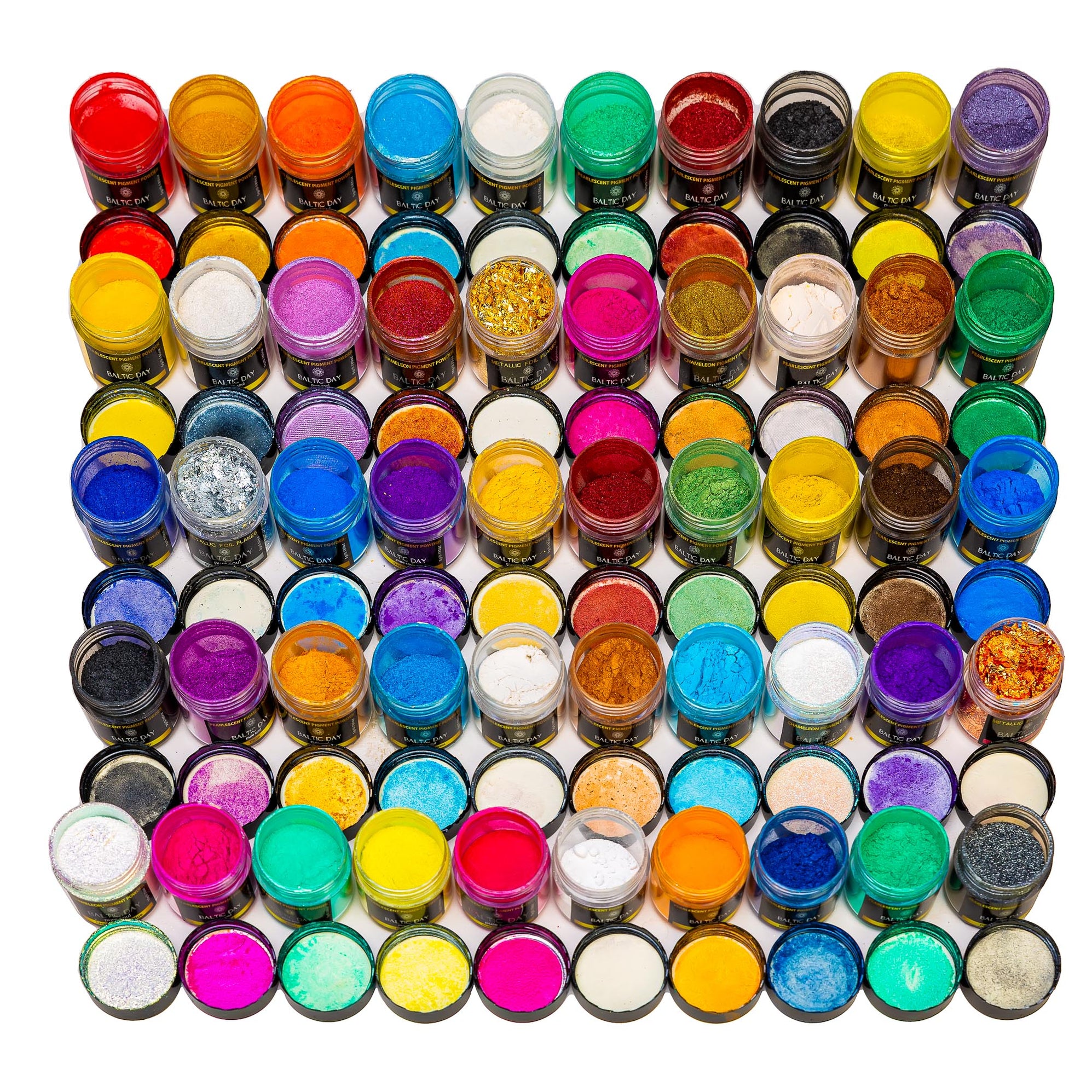 Mica Powder Set – 100 Color Jars of Pigments Including 10 Chameleon ...